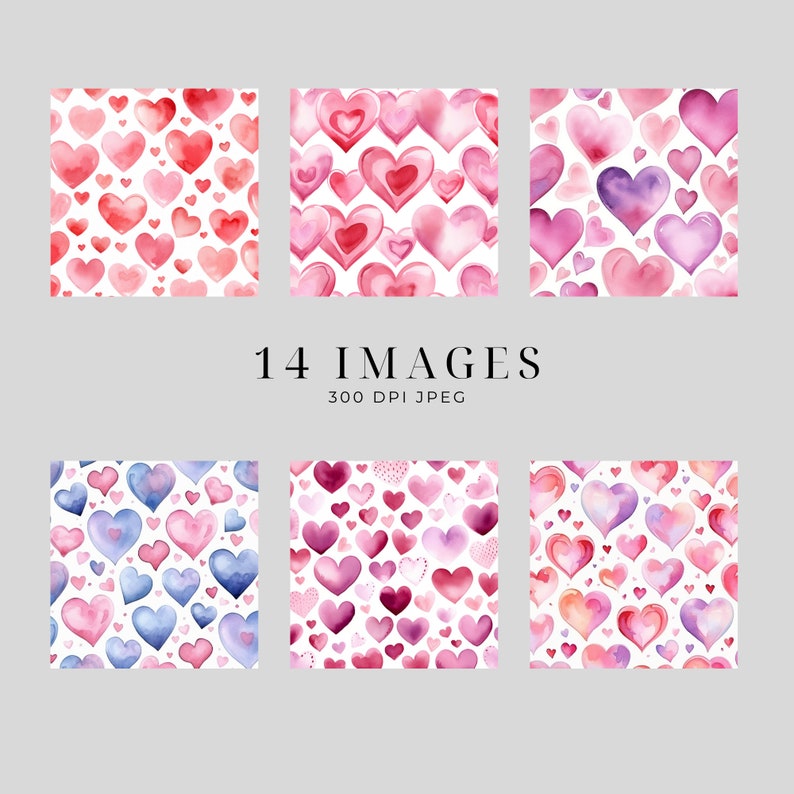 Valentine's Clipart Pack - Watercolor Hearts-commercial Use-12x12in ...