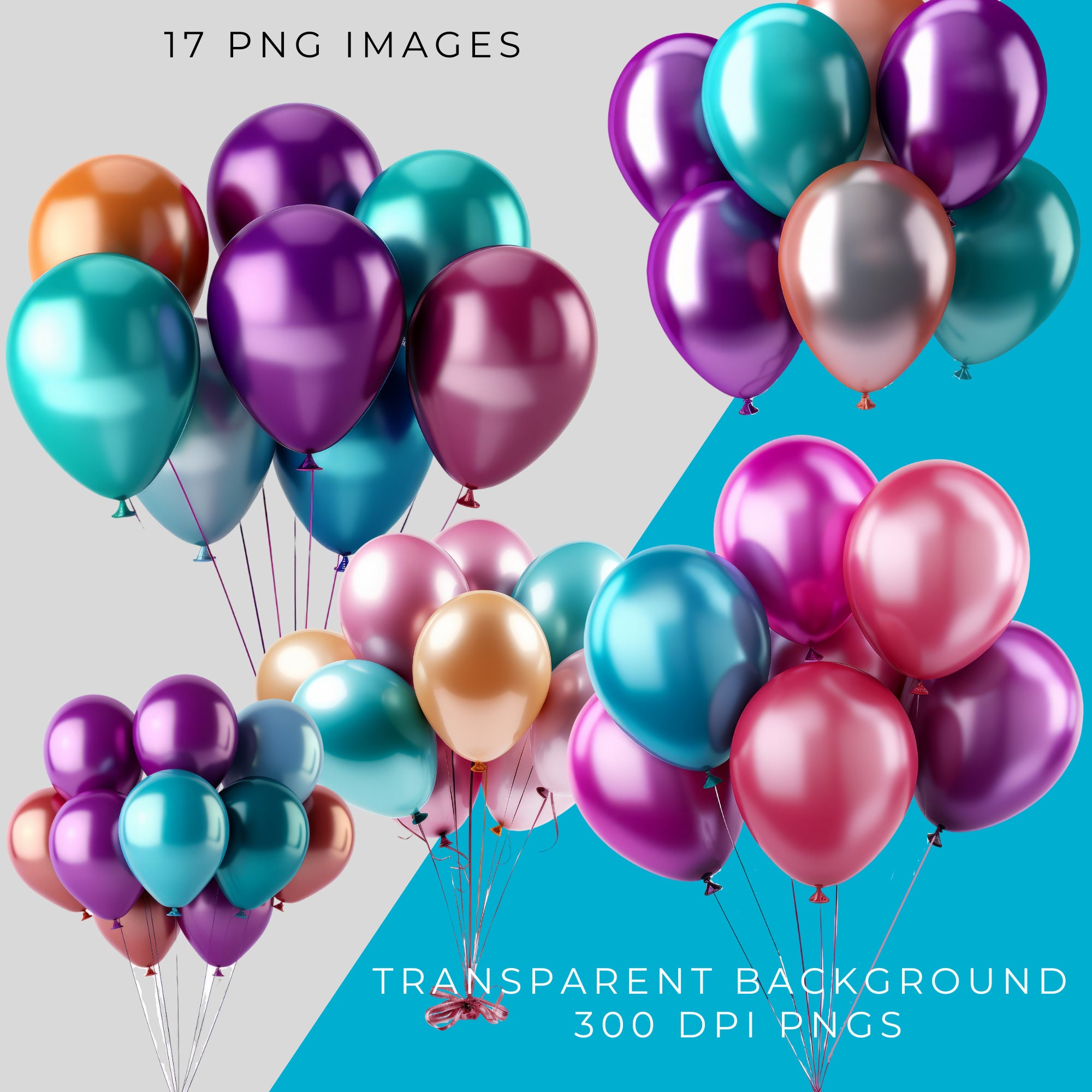 Jewel Tone Balloon Clipart Party Balloons -300DPI Transparent Png ...