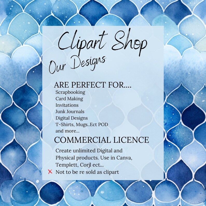 Blue Watercolor Seamless Digital Paper-mermaid Scales-blue Sky-chevron ...