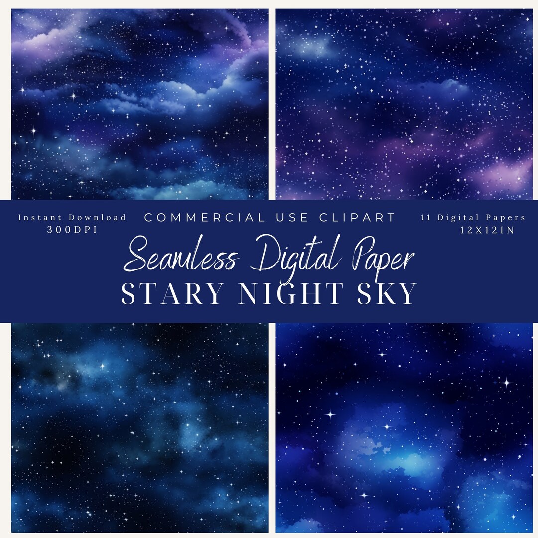 Stary Night Sky Seamless Digital Paper Clipart-galaxy Stars Pattern ...