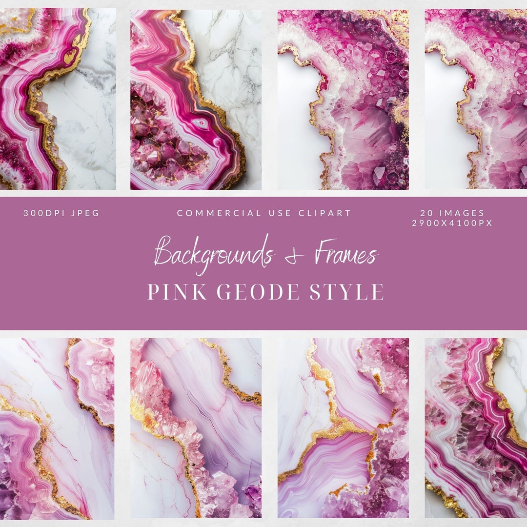 Pink and Gold Geode Frames & Backgrounds: Digital Paper Pack (digital ...
