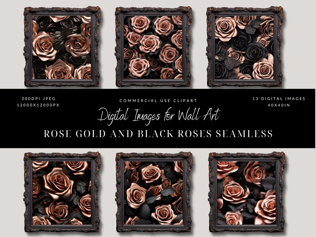 Digital Rose Gold and Black Roses Seamless Digital Paper Clipart for ...
