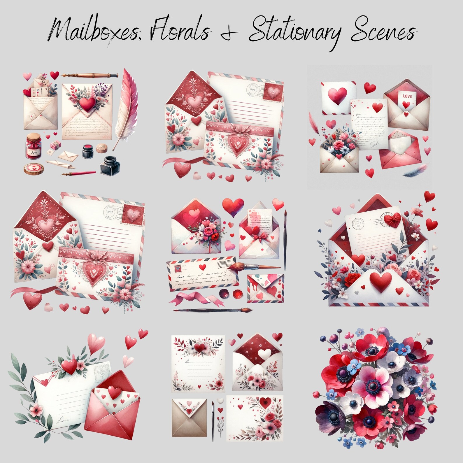 Watercolor Valentines Mailbox Clipart -mailboxes, Stationary Scenes ...