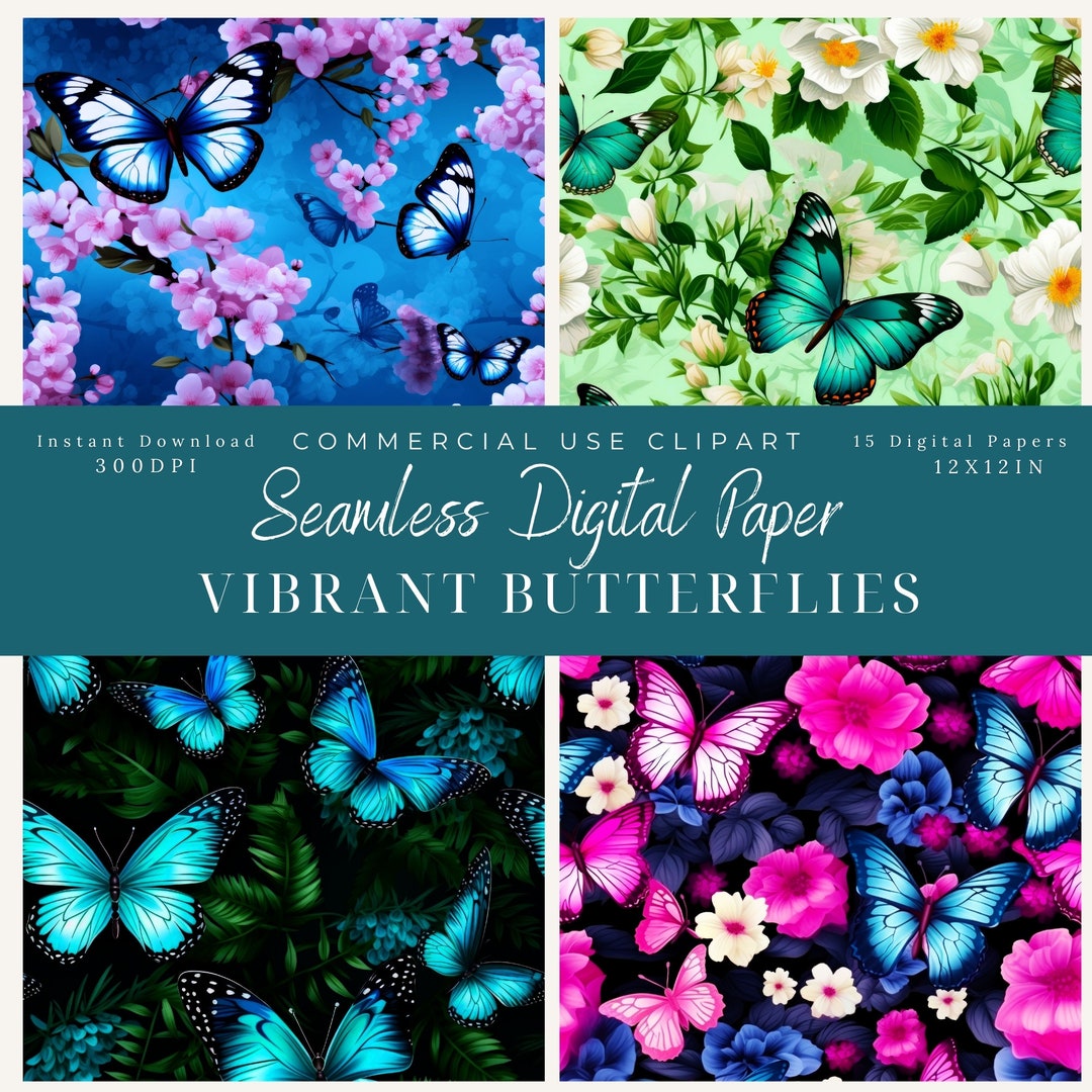 Butterfly Digital Paper Seamless Pattern Vibrant, Spring Flowers ...