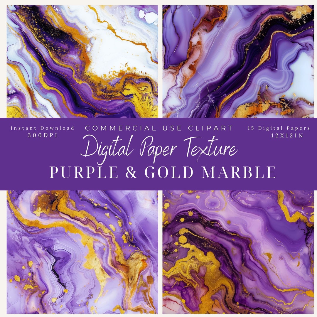 Purple and Gold Marble Digital Paper Texture Background Clipart ...
