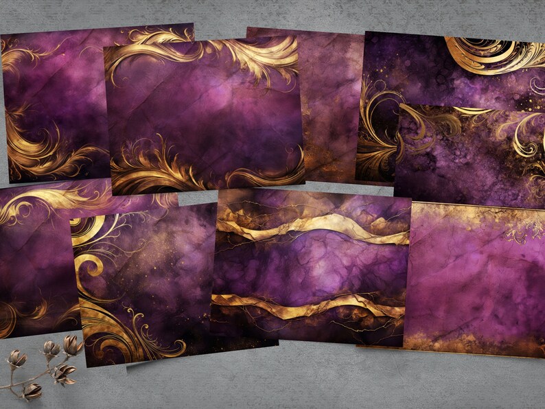 Purple & Gold Digital Paper Clipart-commercial Use-a4 Size-scrapbook ...