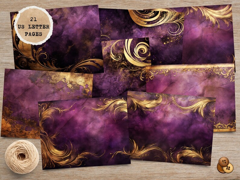 Purple & Gold Digital Paper Clipart-commercial Use-us Letter Size ...