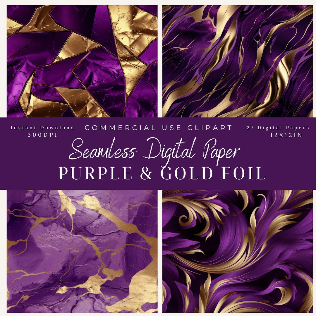 Purple & Gold Foil Texture Seamless Digital Paper Clipart-commercial ...