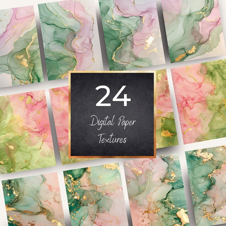 Sage Green and Pink Digital Papers-alcohol Ink-paper Craft Supplies ...