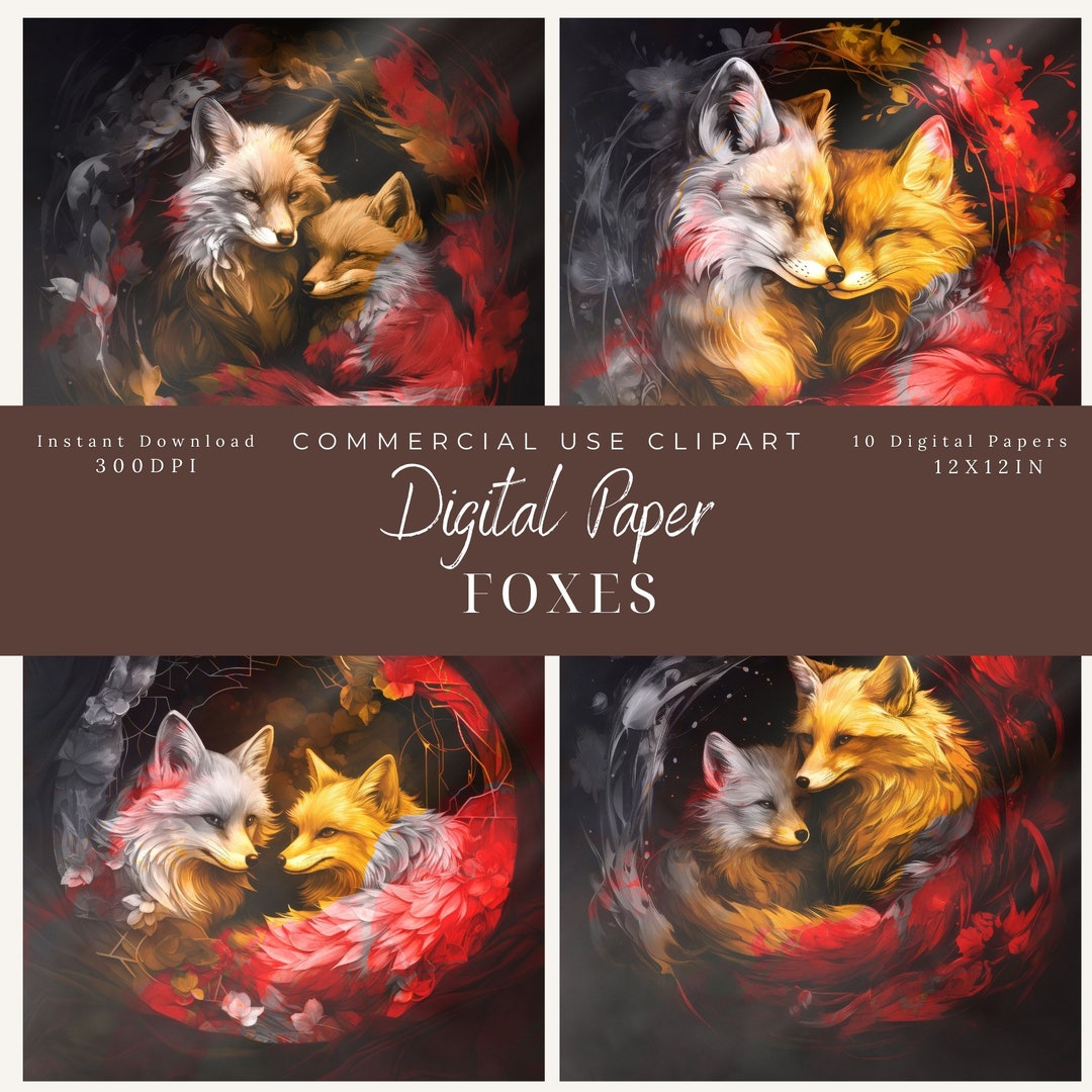 Foxes Junk Journal Digital Paper Background Clipart-jpeg Images ...