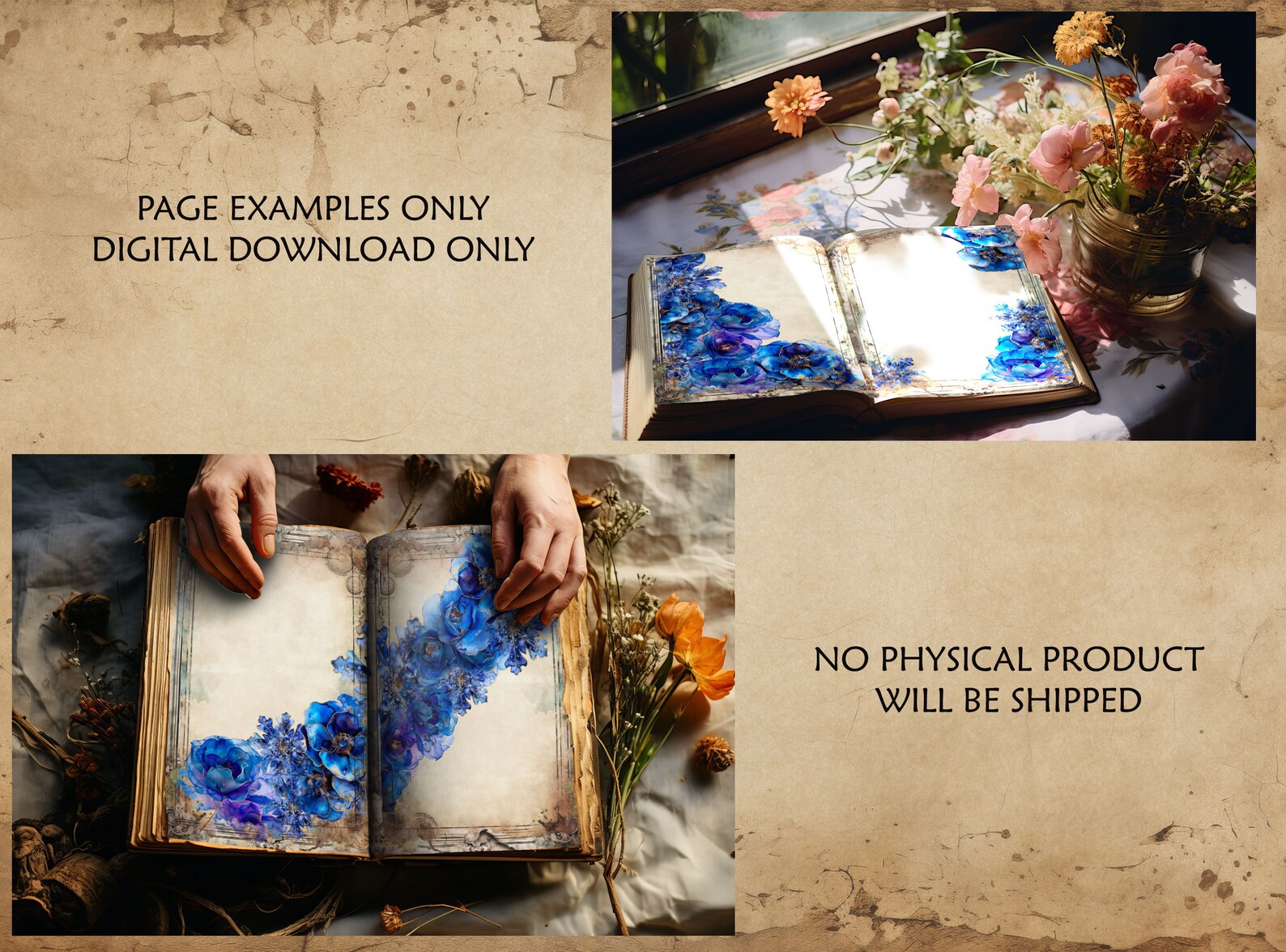 Floral Alcohol Ink Digital Paper Junk Journal Pages-blue-snowflake ...