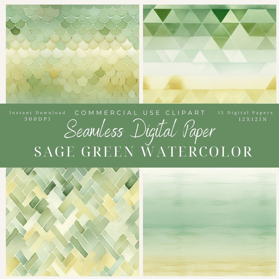 Sage Green Watercolor Seamless Digital Paper Clipart-digital Download ...