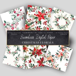 Christmas Florals Seamless Digital Paper Texture-commercial Use ...