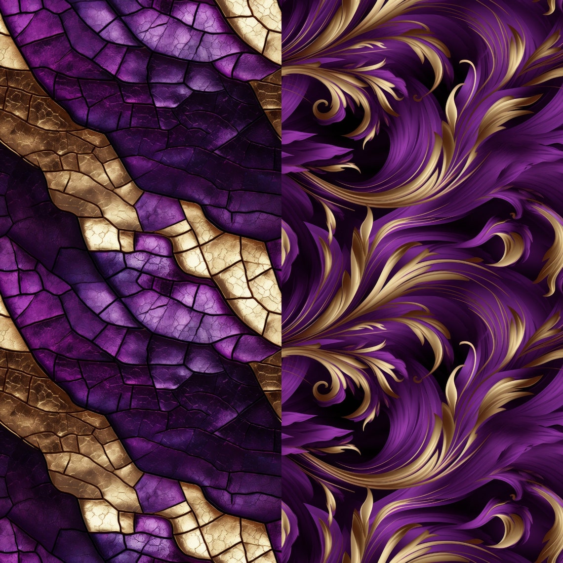 Purple & Gold Foil Texture Seamless Digital Paper Clipart-commercial ...