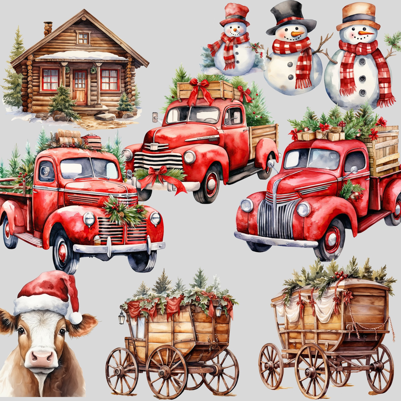 Watercolor Western Christmas Clipart Pack western Santa Cowboy Santa ...