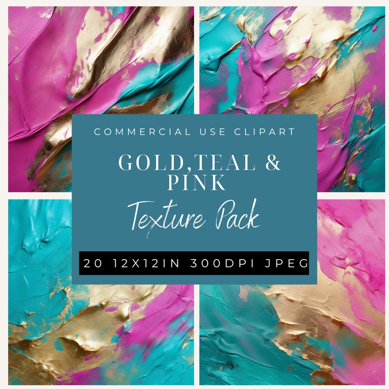 Gold, Teal & Pink Texture Clipart Pack JPEG Images Commercial Use ...