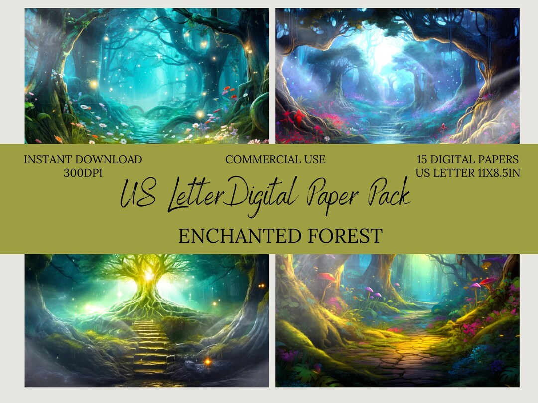 Enchanted Forest Digital Paper Clipart-commercial Use-us Letter Size ...
