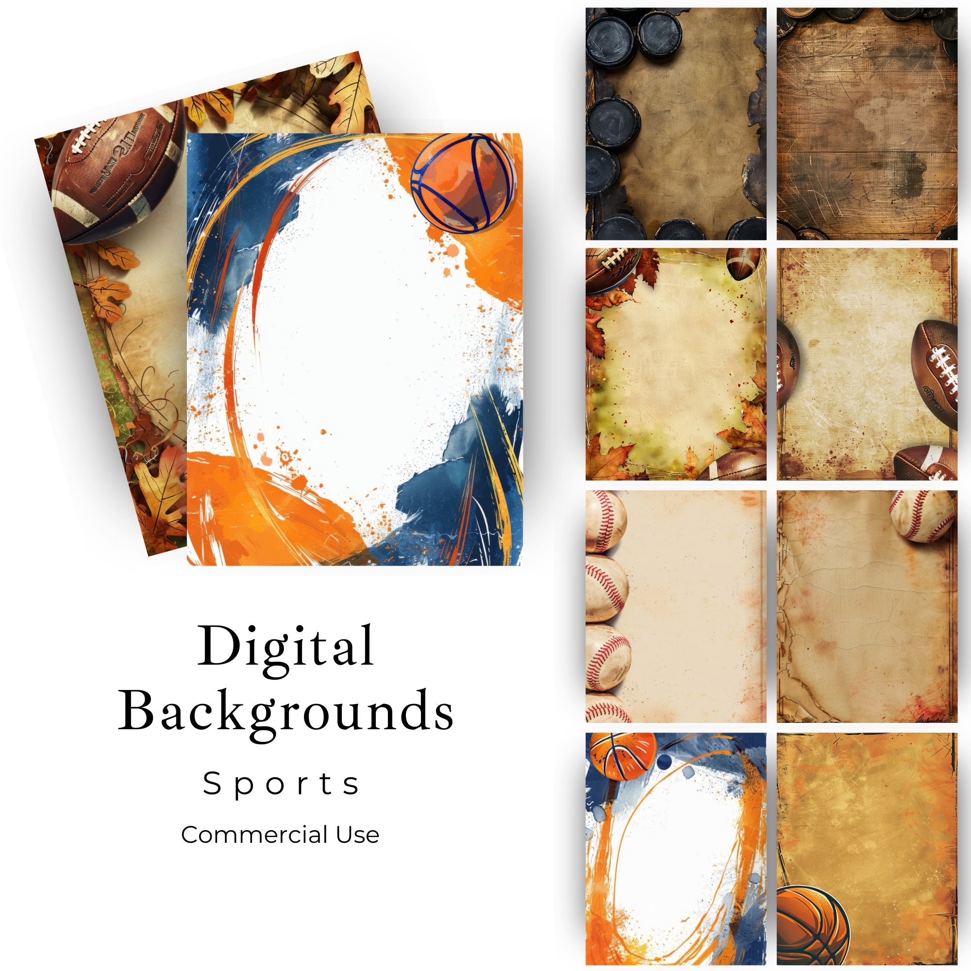 5x7 Sports Background Frame Clipart, Digital Backgrounds, Basketball ...