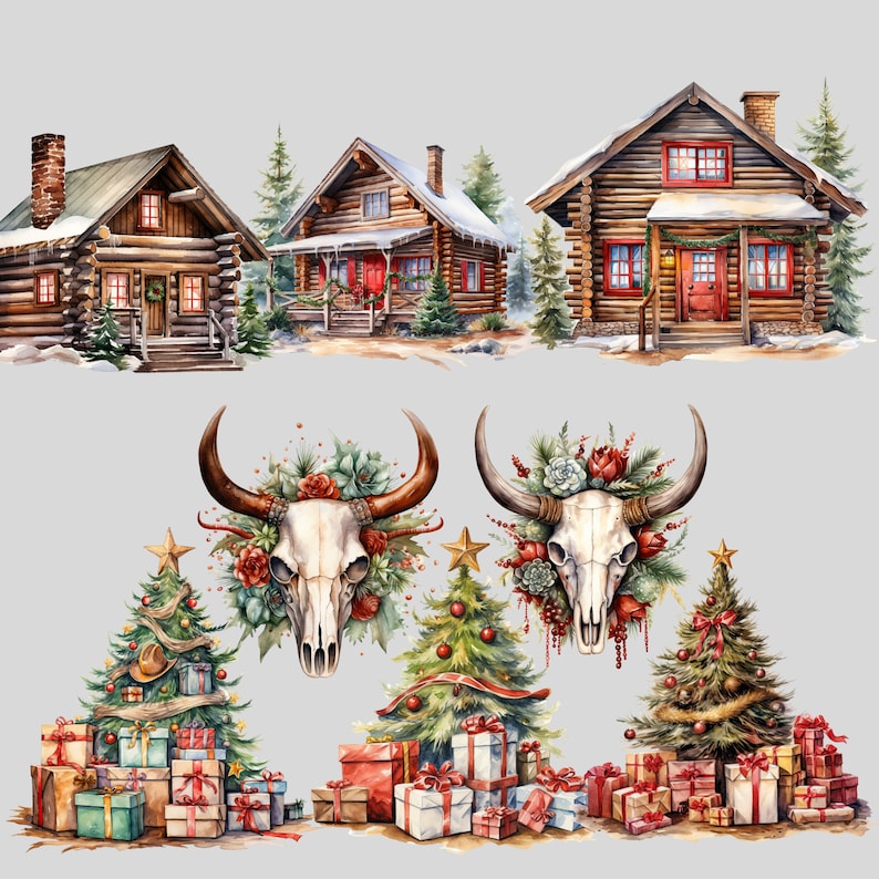 Watercolor Western Christmas Clipart Pack -western Santa- Cowboy Santa ...