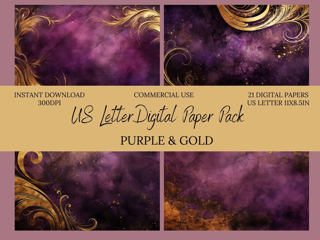 Purple & Gold Digital Paper Clipart-commercial Use-us Letter Size ...