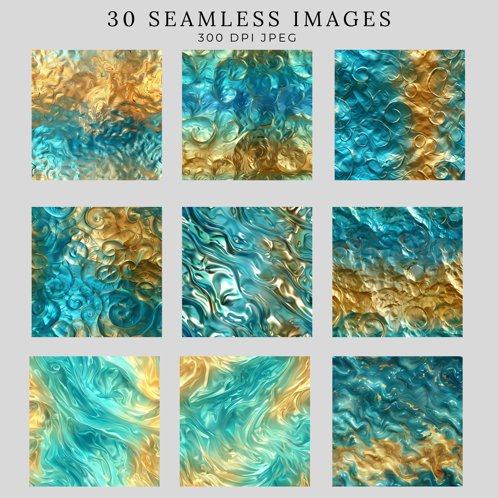 Teal & Gold Foil Seamless Digital Paper Patterns-commercial Use ...