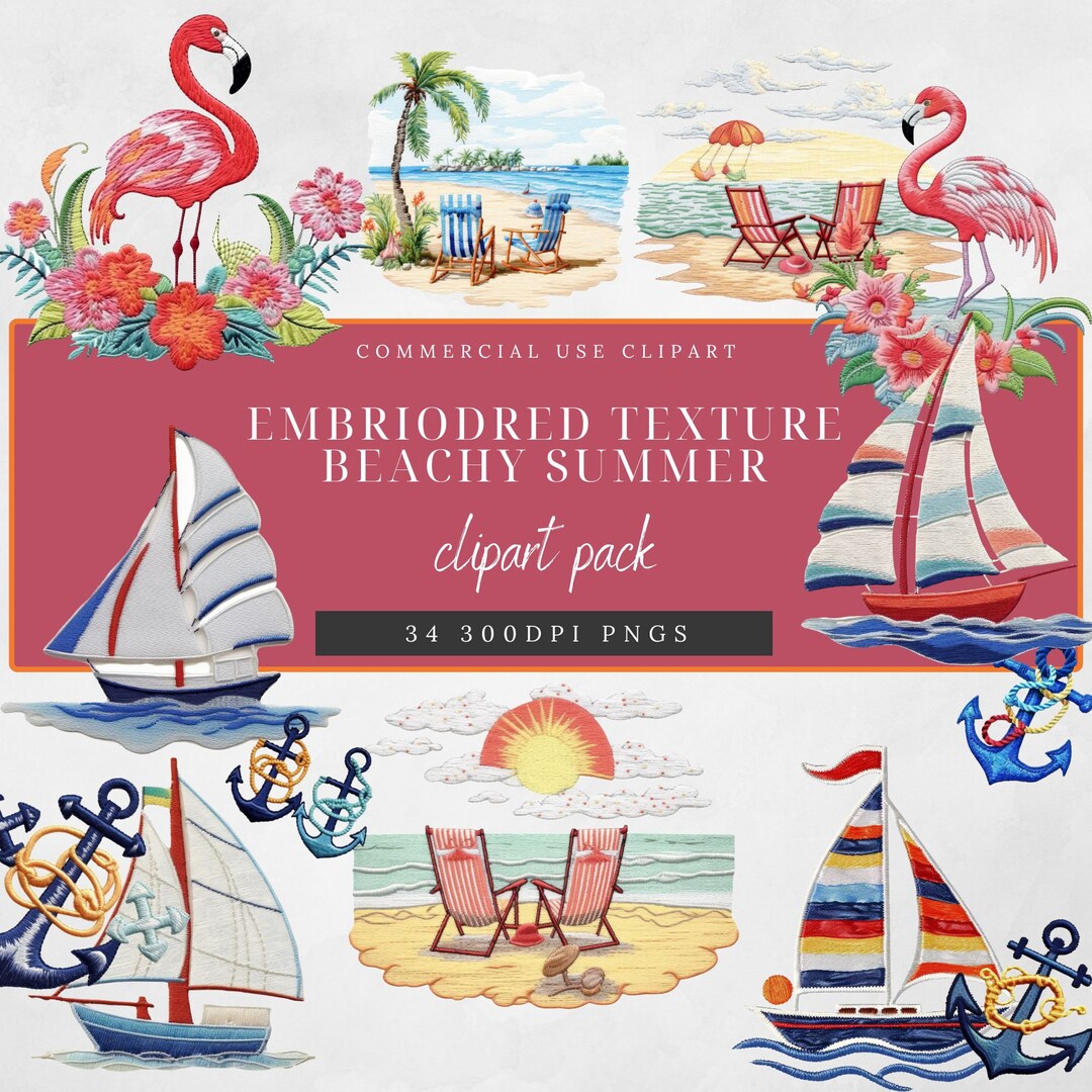 Summer Beach Embroidery Designs Clipart | Craft | Digital Download ...