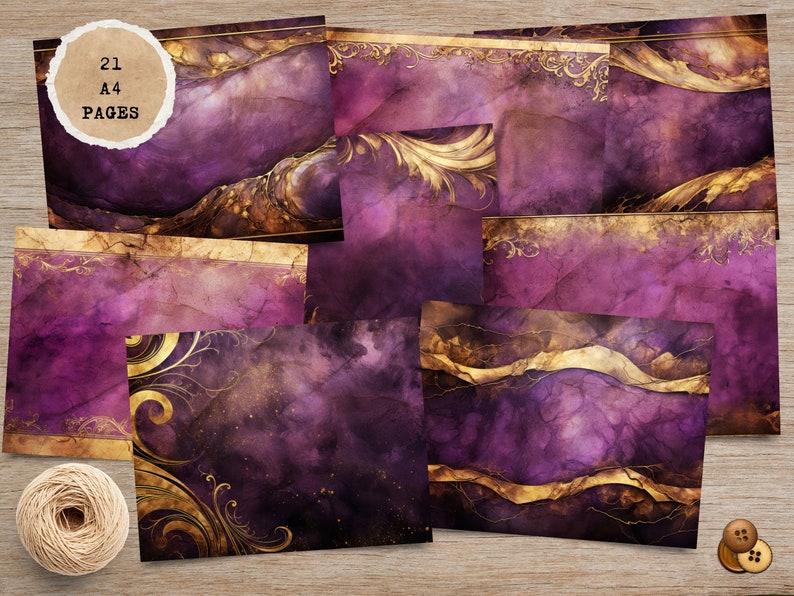 Purple & Gold Digital Paper Clipart-commercial Use-a4 Size-scrapbook ...