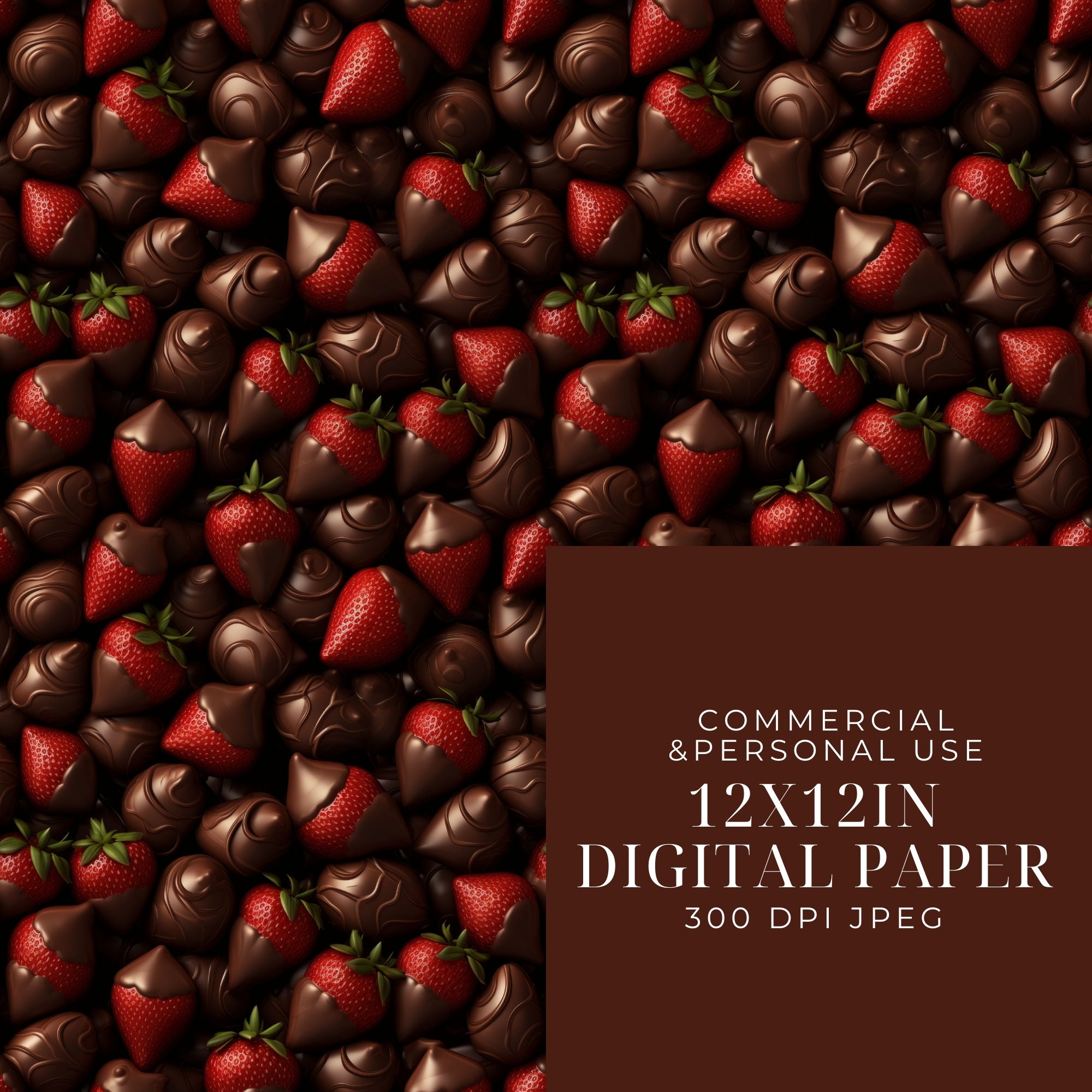 Strawberry Digital Paper Seamless Pattern Clipart, Chocolate ...