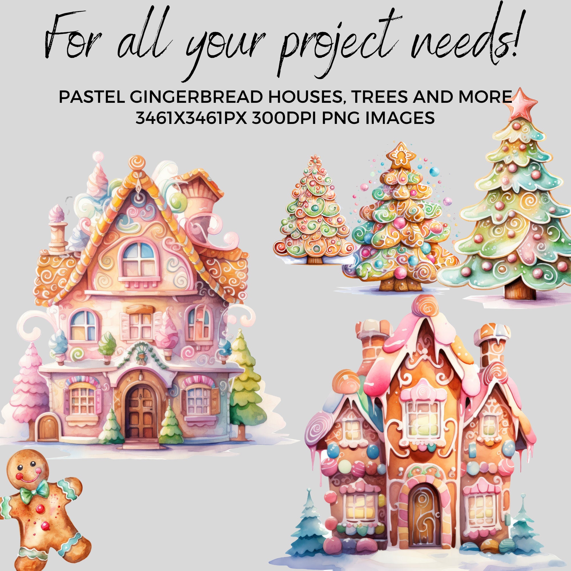 Pastel Gingerbread House Clipart-png 300DPI- Watercolor Pastel Colors ...