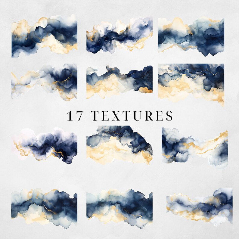 Navy Blue & Gold Watercolor Alcohol Ink Texture - 300DPI Transparent ...