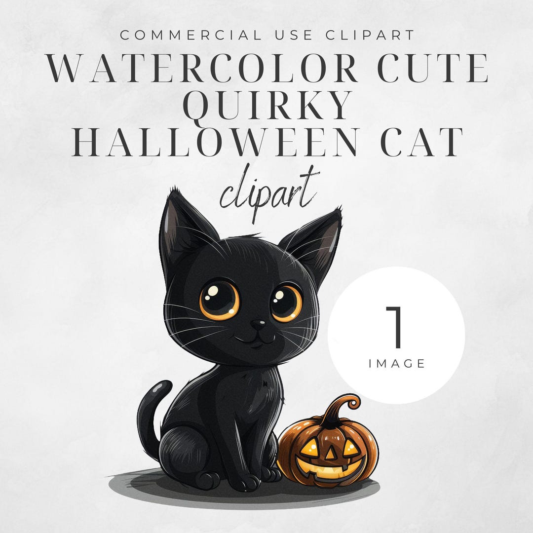 Quirky Cat Halloween Clipart-single Image-cute Black Cat- 300DPI ...