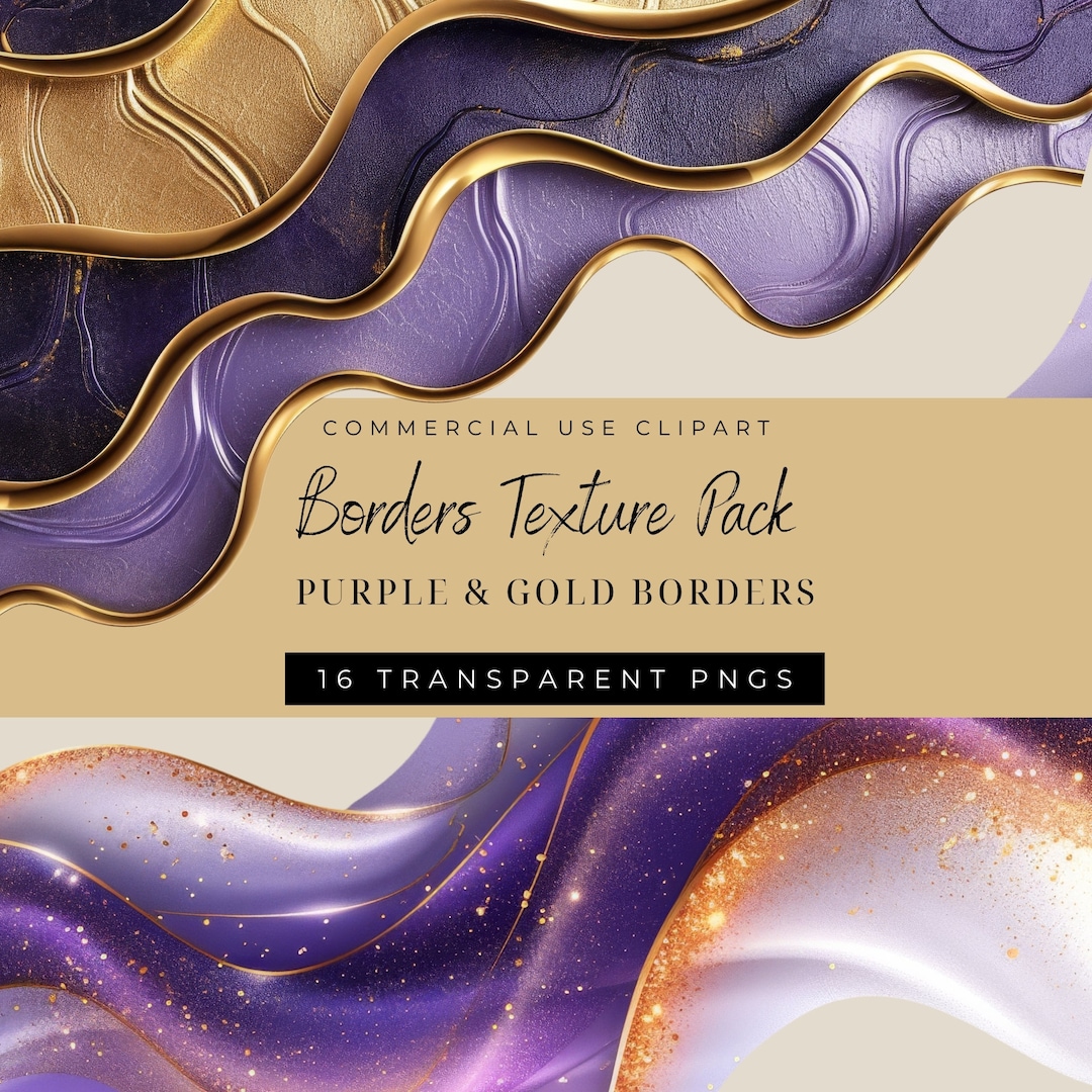 Purple & Gold Glitter Border Clipart Texture - 300DPI Transparent ...