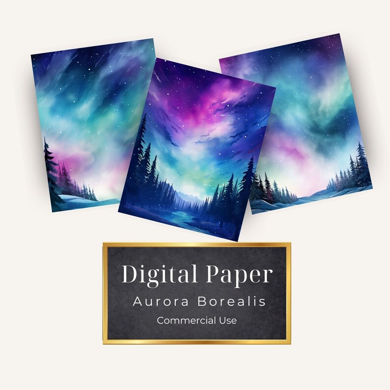 Northern Lights Digital Paper Clipart-backgrounds-paper Craft Supplies ...