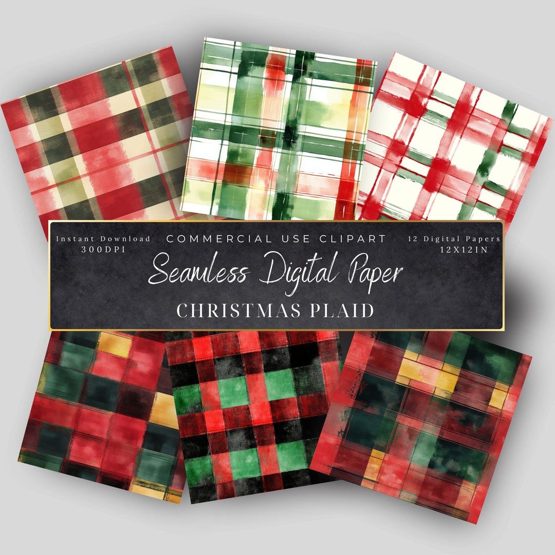 Christmas Plaid Seamless Digital Paper Texture-jpeg-commercial Use ...