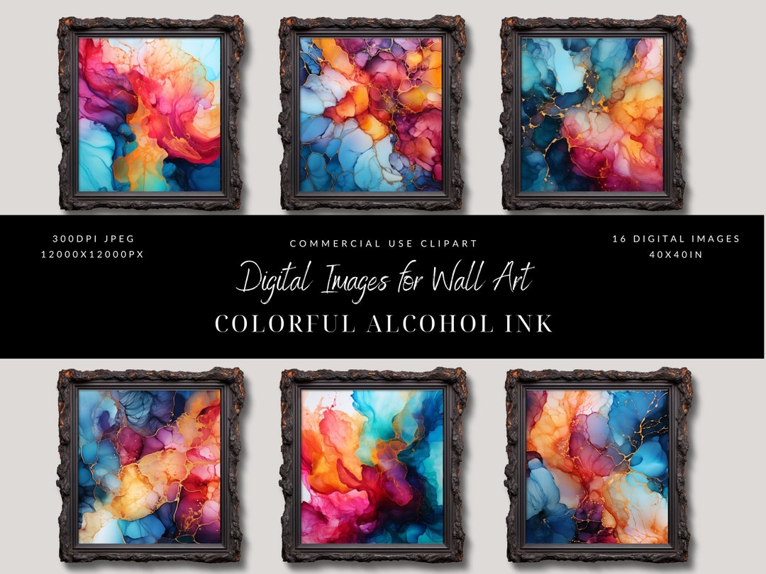 Digital Alcohol Ink Clipart for Wall Art -rainbow Colors-digital Paper ...