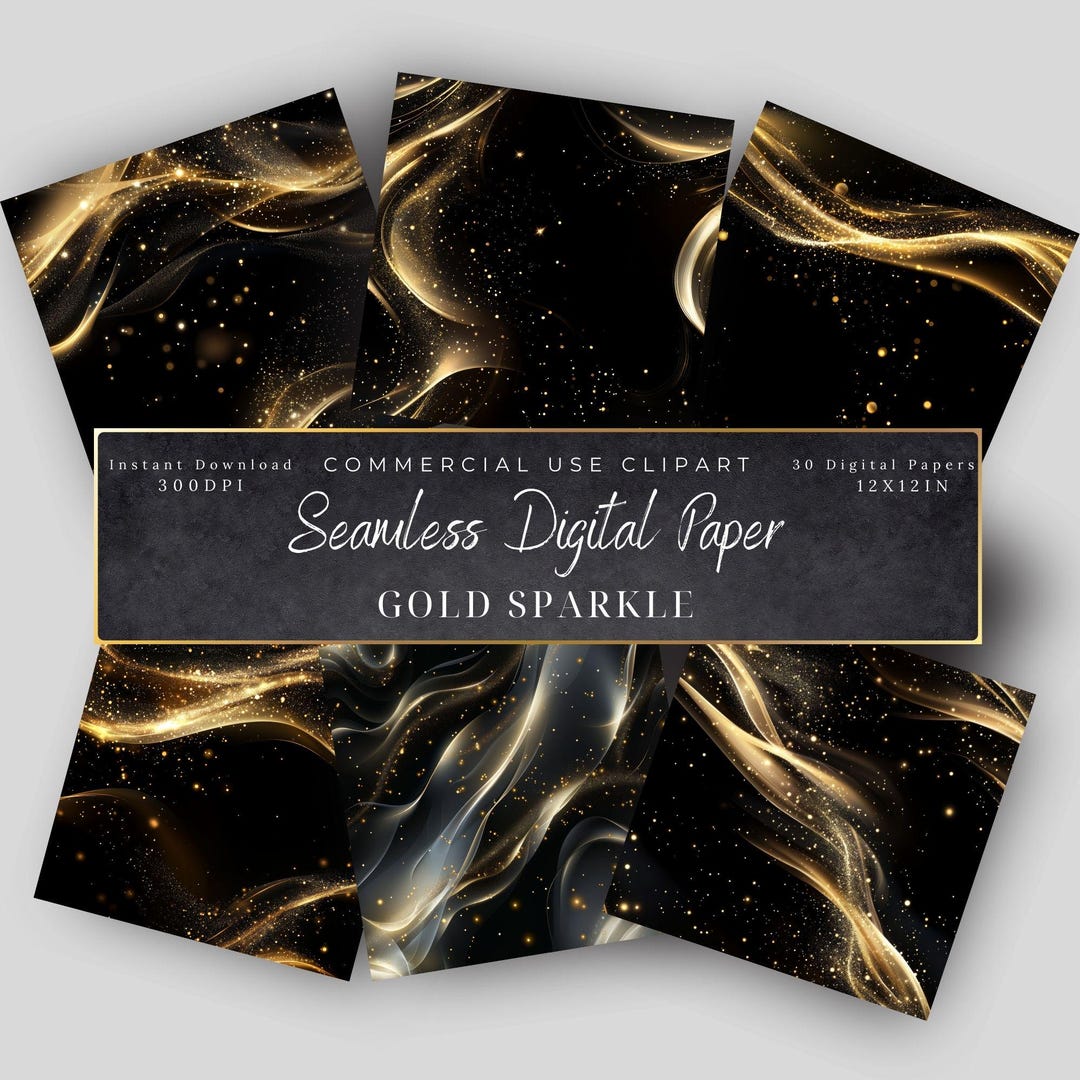 Gold Sparkle Seamless Digital Paper-black & Gold Glitter-jpeg Images ...