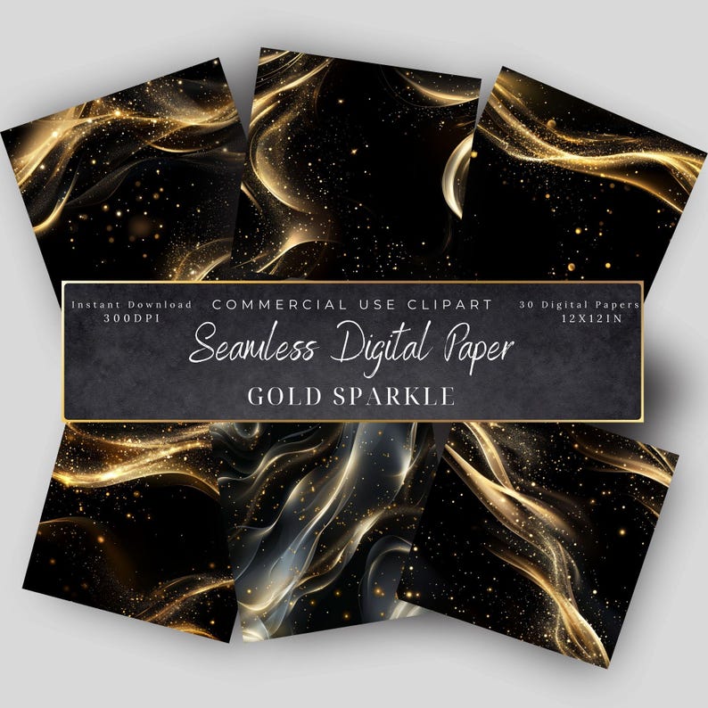 Gold Sparkle Seamless Digital Paper-black & Gold Glitter-jpeg Images ...