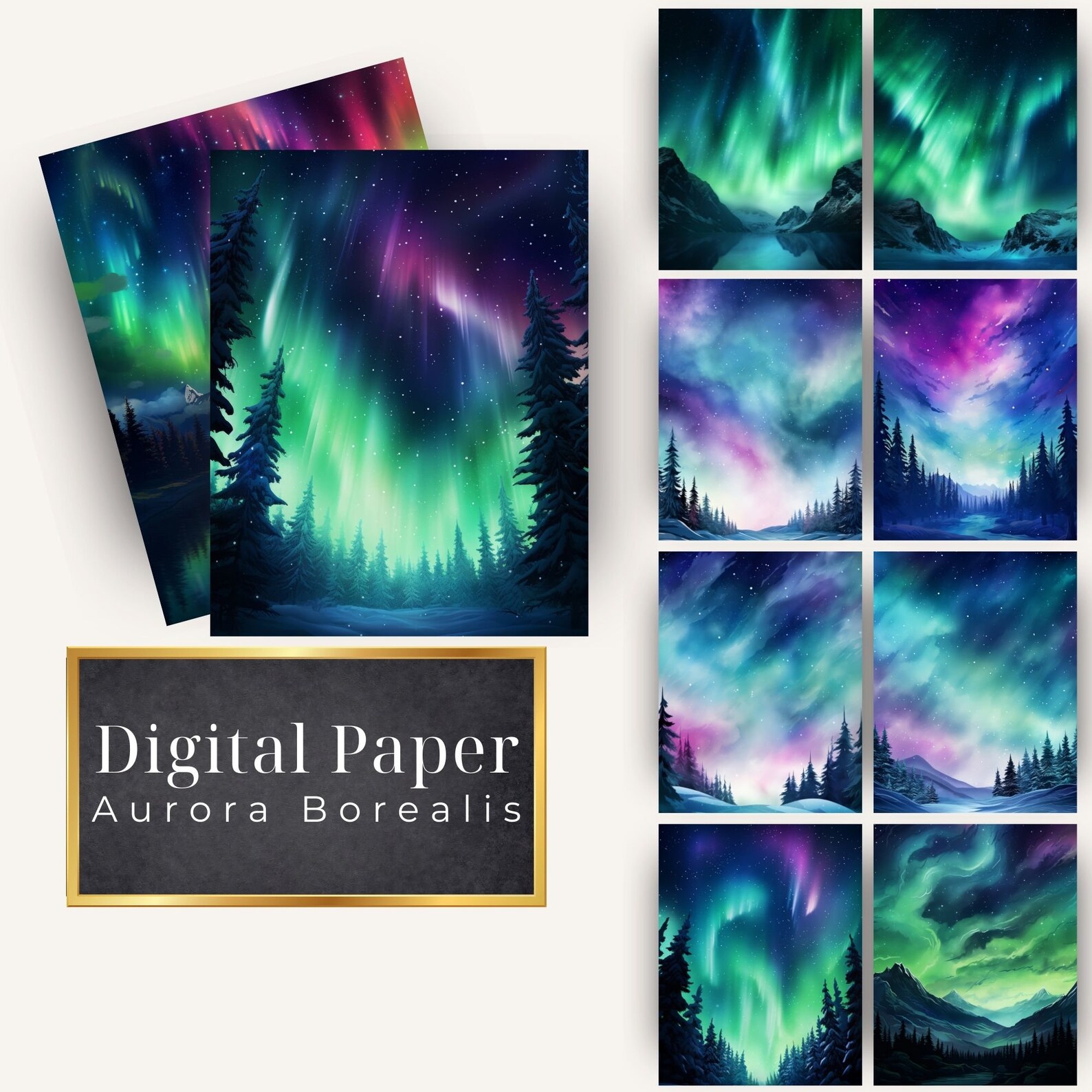 Northern Lights Digital Paper Clipart-backgrounds-paper Craft Supplies ...