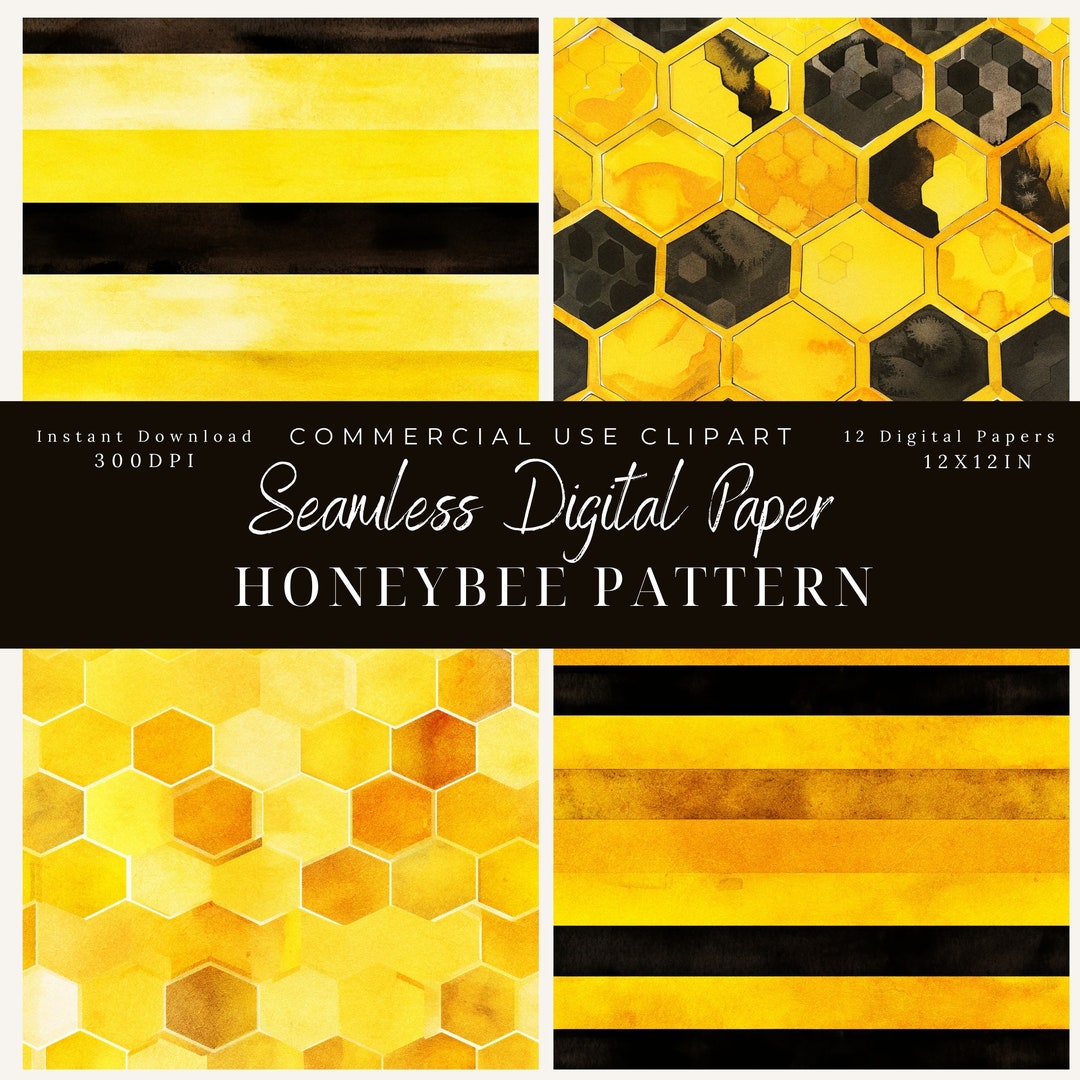 Honey Bee Digital Paper Seamless Pattern Vibrant, Honeycomb, Watercolor ...
