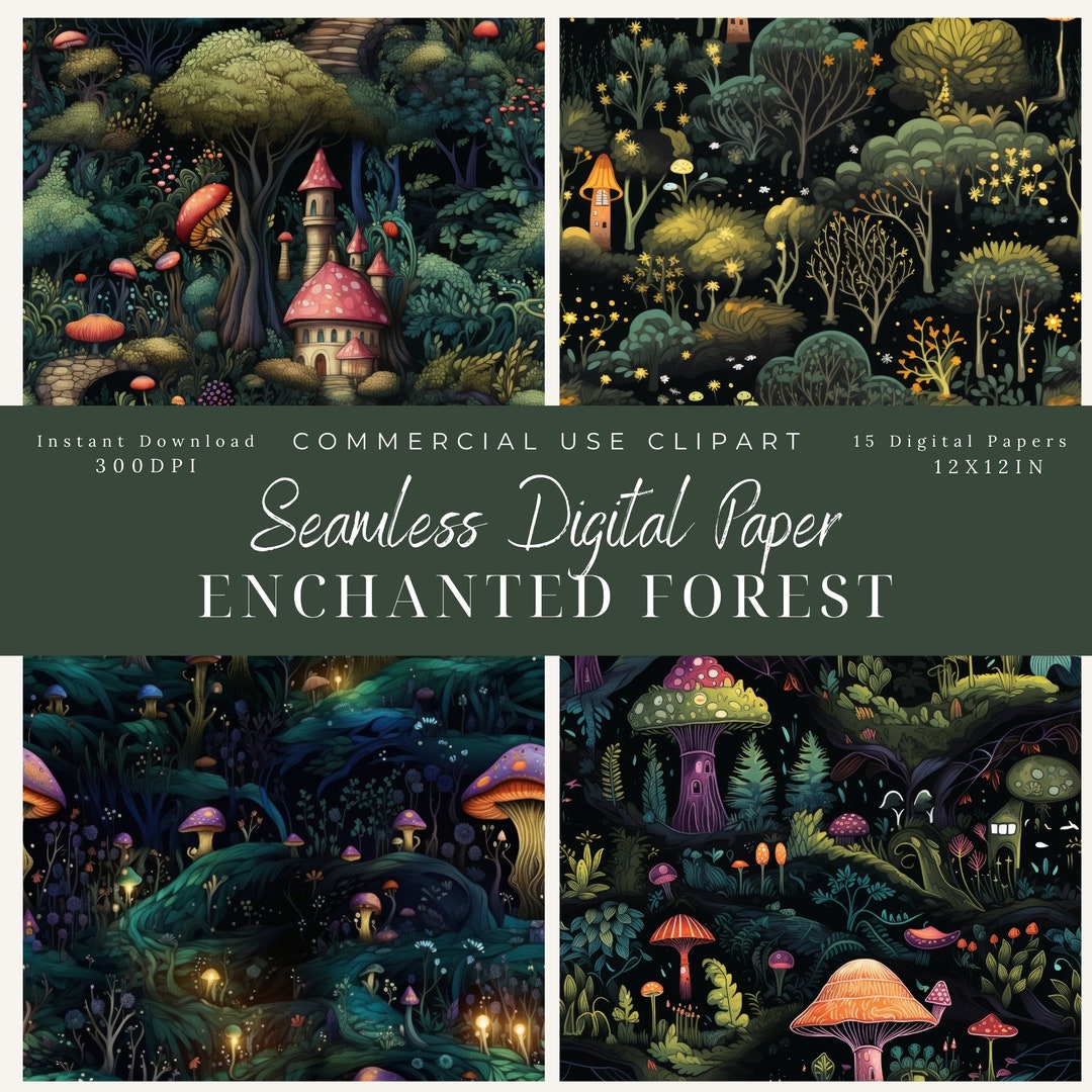 Enchanted Forest Digital Paper: Seamless Fantasy Backgrounds (12x12in ...