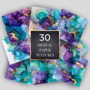 Alcohol Ink Digital Paper Bundle-purple & Teal Texture Clipart-jpeg ...