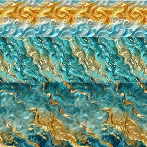 Teal & Gold Foil Seamless Digital Paper Patterns-commercial Use ...
