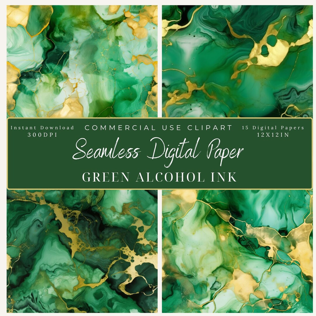 Emerald Green & Gold Alcohol Ink Seamless Digital Paper Clipart ...