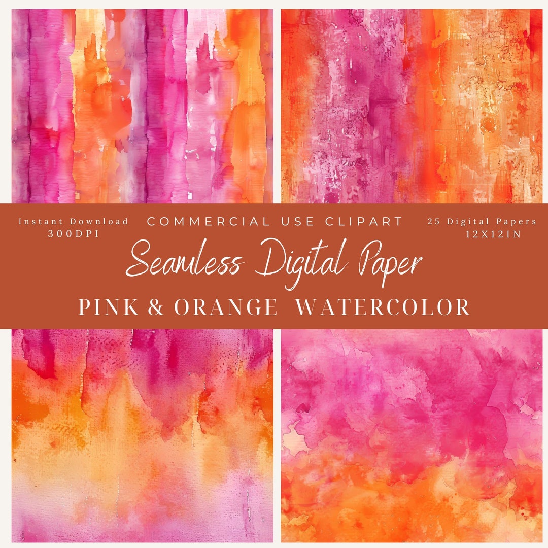 Sunset Pink and Orange Watercolor Seamless Digital Paper Clipart-jpeg ...