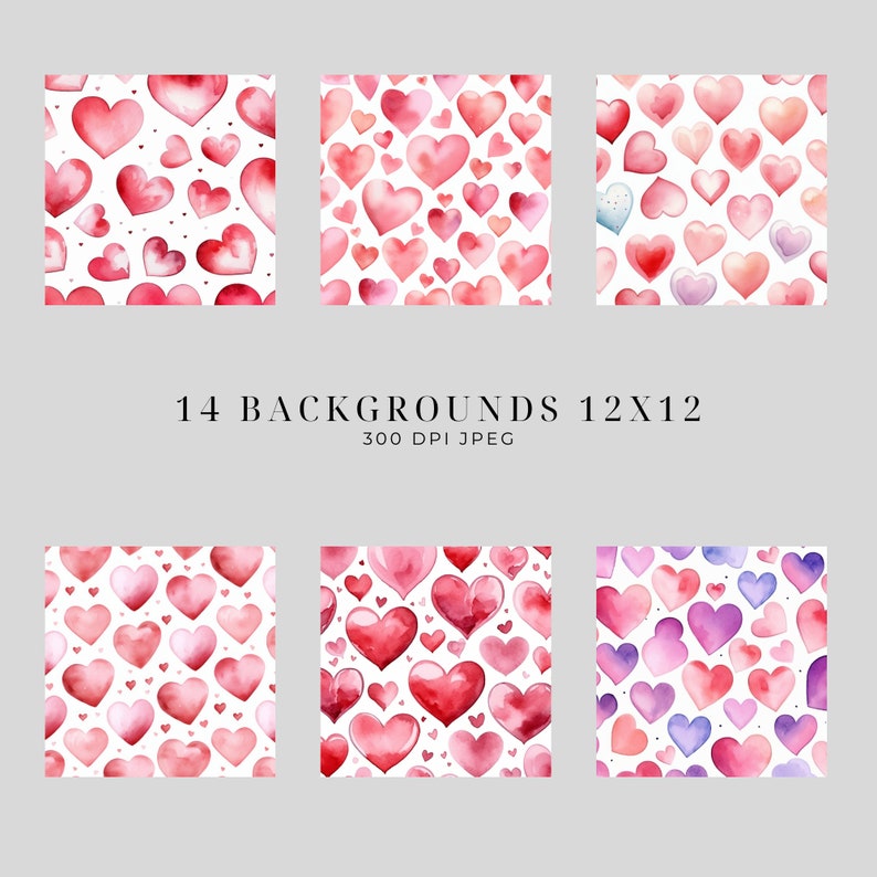 Valentine's Clipart Pack - Watercolor Hearts-commercial Use-12x12in ...