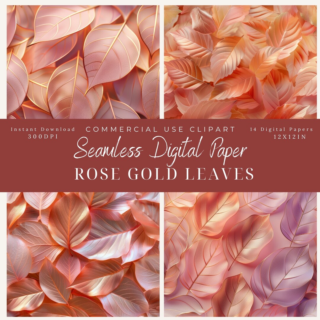 Rose Gold Leaves Digital Paper: Seamless Floral Patterns (commercial ...