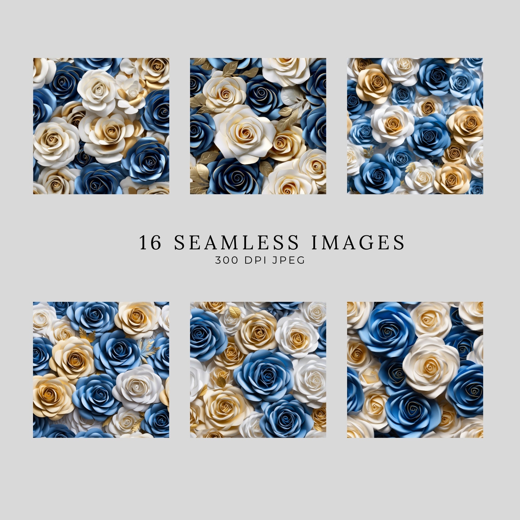 Blue and Gold Roses Seamless Digital Paper Clipart, Floral Patterns ...