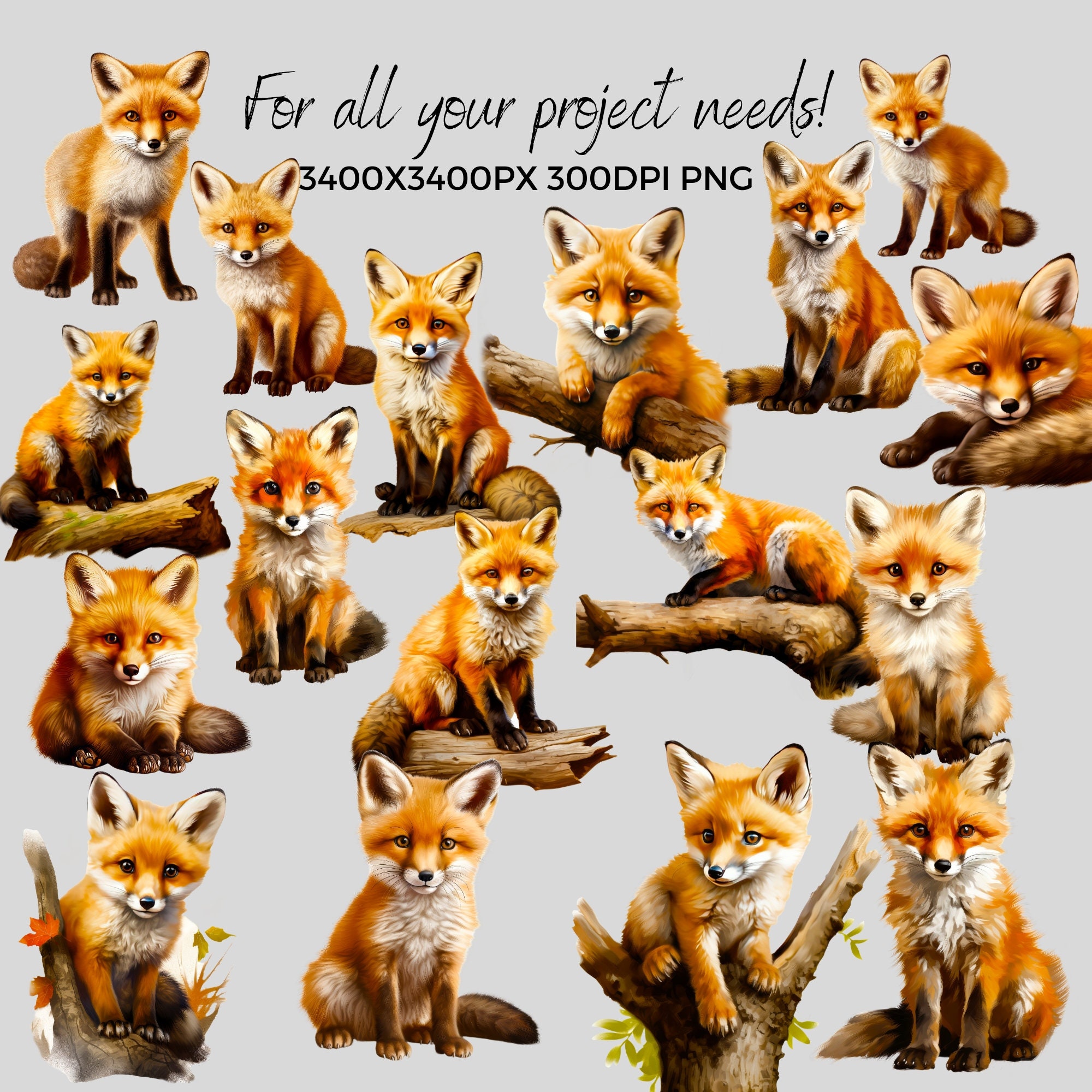 Digital Fox Clipart-cute Baby Foxes Woodland Animal-baby Shower, Cute ...