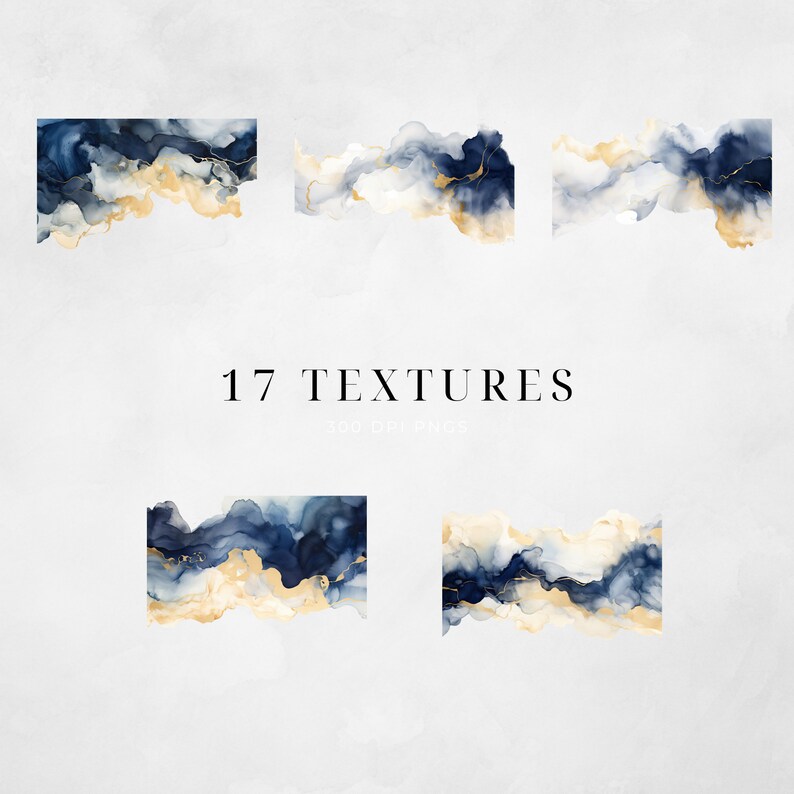 Navy Blue & Gold Watercolor Alcohol Ink Texture 300DPI Transparent ...