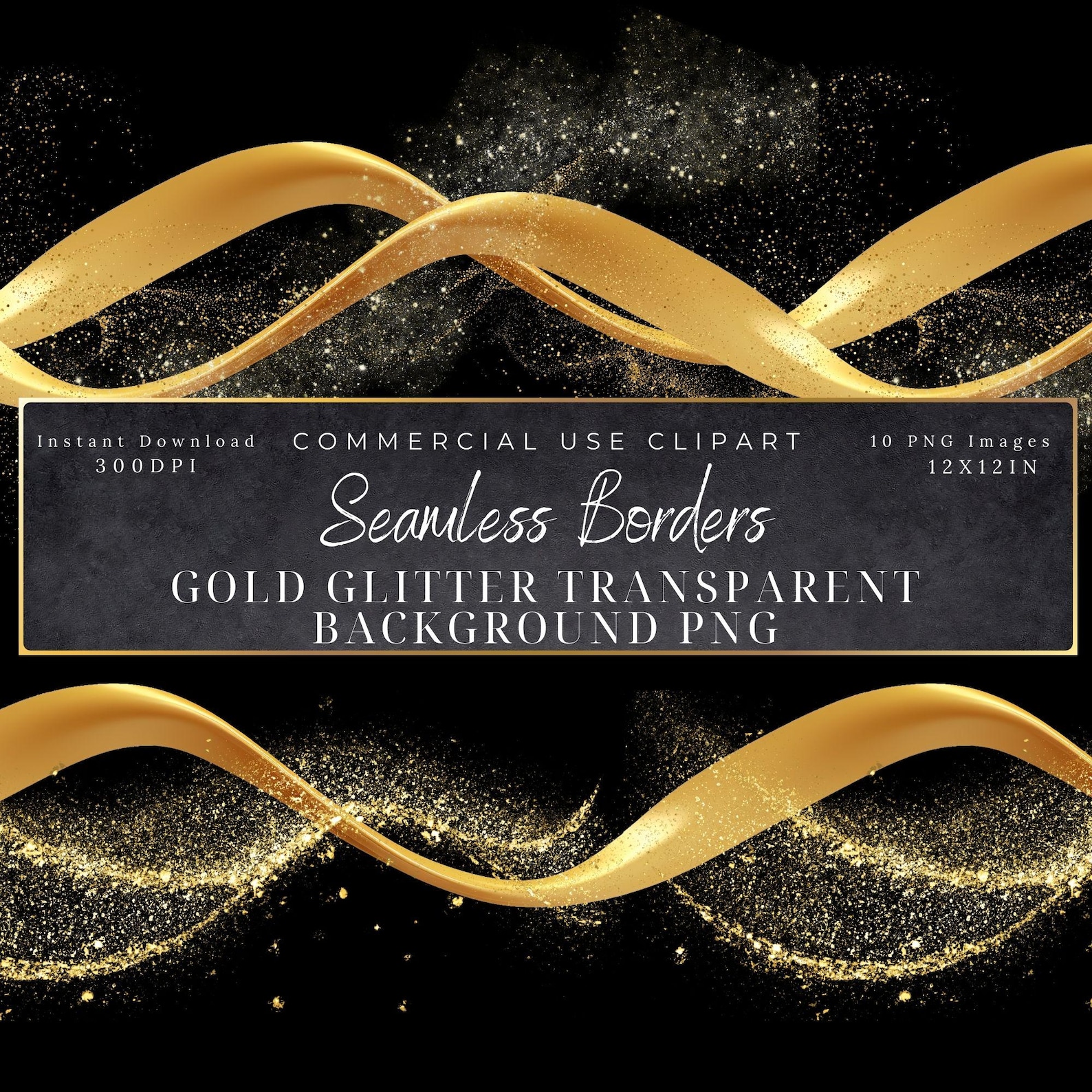 Gold Glitter Seamless Border PNG- Clipart Texture - 300DPI Transparent ...